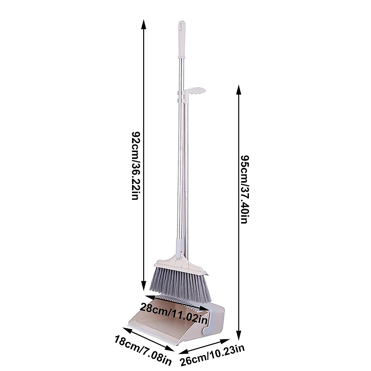 Broom and Dustpan, Adjustable Floor Broom and Garbage Container Set, Upright Stand Up Dustpan with Broom, for Cleaning, Home Kitchen Lobby Floor