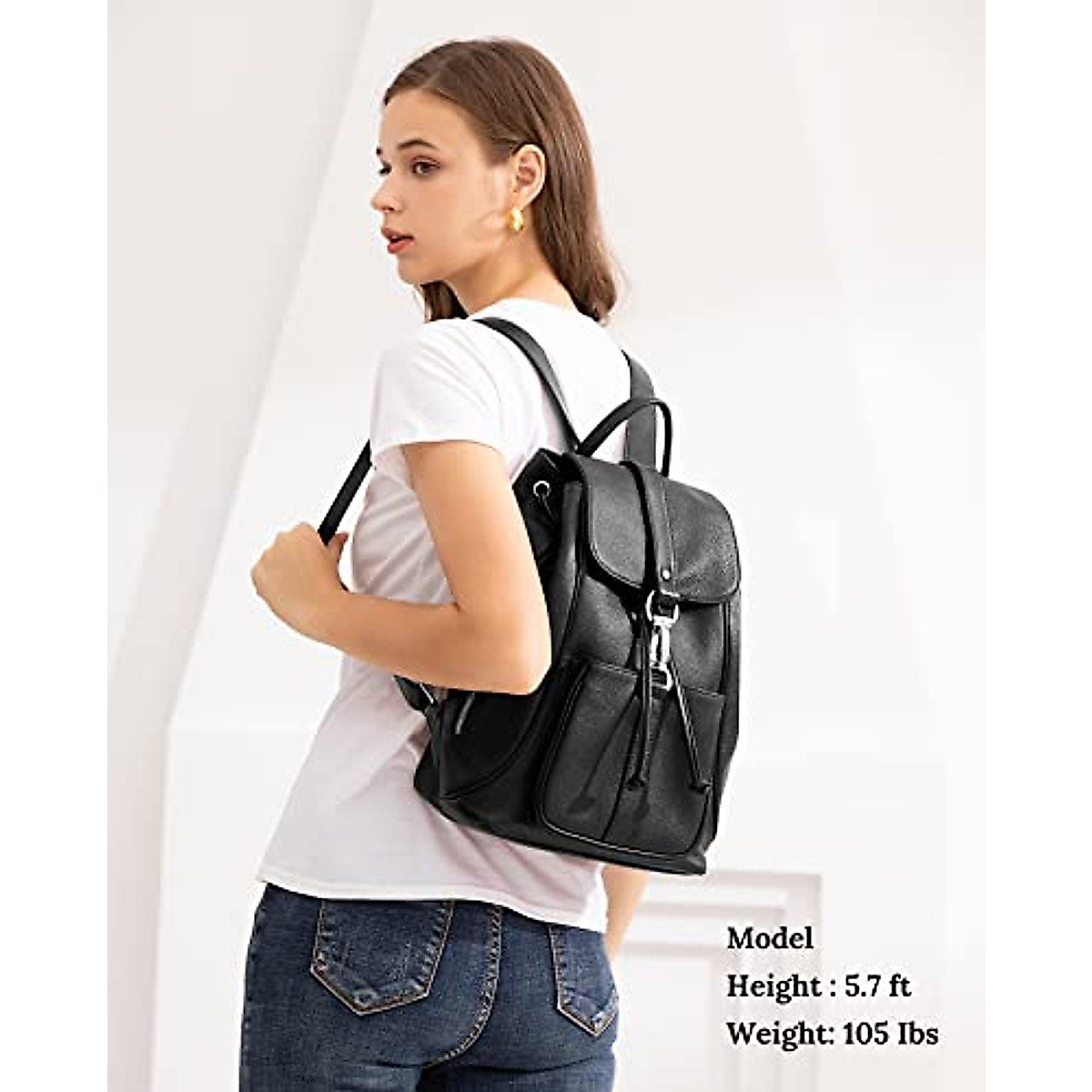 COOLCY New vintage Women Real Genuine Leather Backpack Purse SchoolBag (Black)