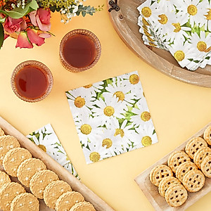 Juvale 100 Pack Decorative Daisy Floral Paper Napkins, 2-Ply, 6.5x6.5”, Napkins for Garden Bridal Shower, Tea Party, Wedding & Decorative Party Supplies