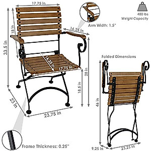 Sunnydaze Deluxe European Chestnut Wooden Folding Small Bistro Dining Armchair - Portable, Compact Side Chair - for Indoor or Outdoor Use - Patio, Deck, Balcony, Camping and Spare Seating - Set of 2