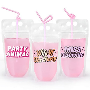 xo, Fetti Bachelorette Party Drink Pouches - 16 count | Bachelorette Party Cups, Bridesmaid Names Decorations, Maid of Dishonor Favors, Miss Behaving