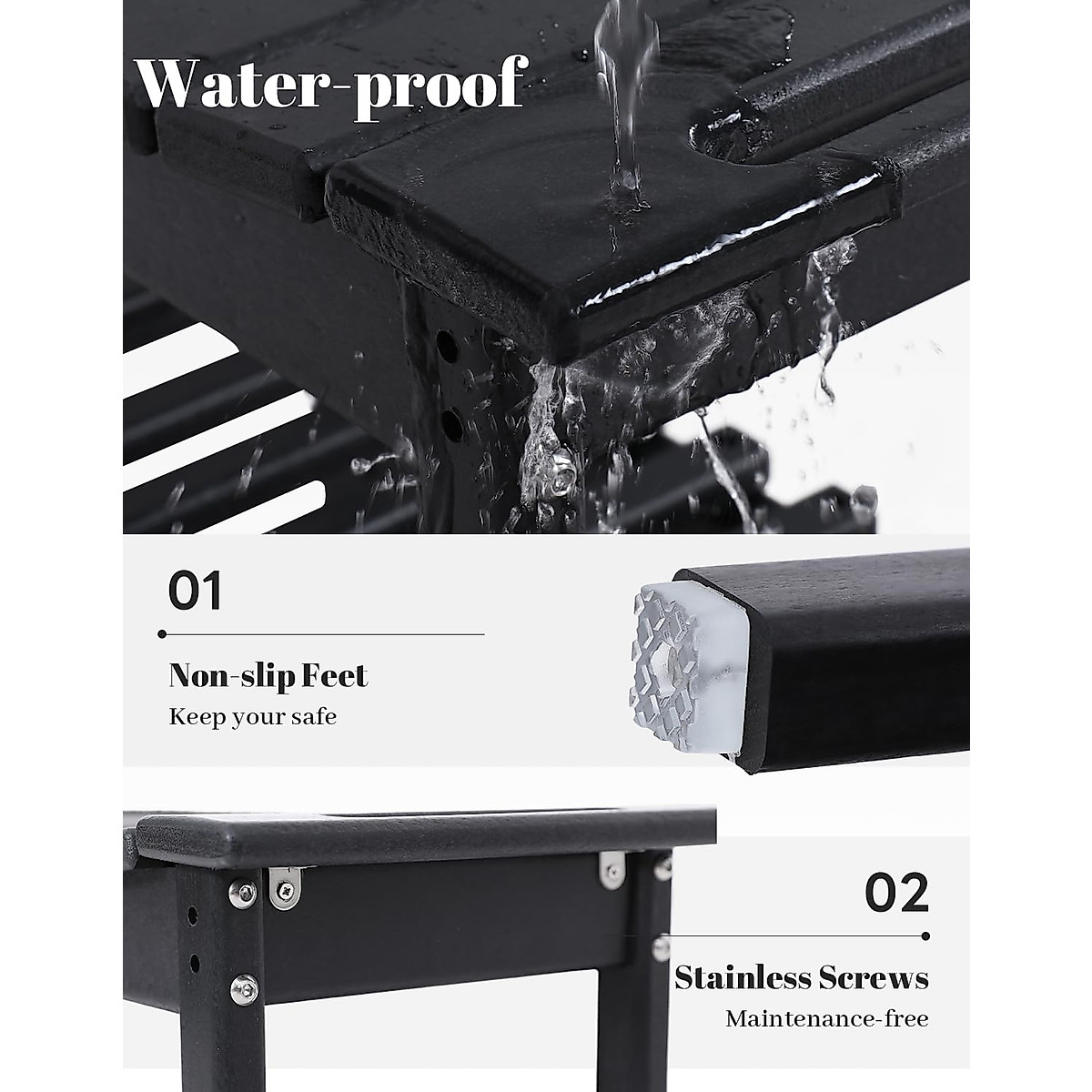 Murago HDPE Poly Lumber Shower Stool with Storage 20×12×19, Heavy Duty Waterproof Bench Indoor Outdoor Spa Stool Chair with Towel Bar [Black]