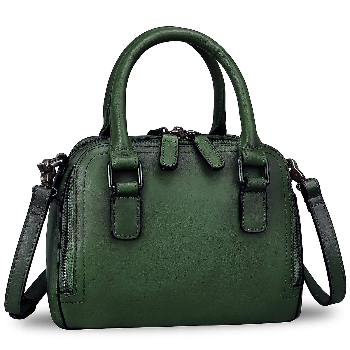 Genuine Leather Handbags for Women Vintage Handmade Top-Handle Handbag Purse Shoulder Bag Cowhide Satchel Bags (Green)