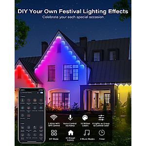 ASAHOM Permanent Outdoor Lights, 100ft Smart RGB Outdoor Lights Alexa with 70 Preset Scenes, IP67 Waterproof 72 LED Eaves Lights for Holiday Decor, Party, Daily Lighting, Smart APP & Voice Control