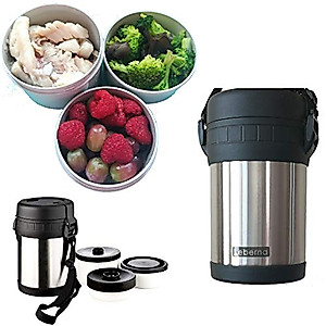 Vacuum Food Jar Mug | Insulated Lunch Containers 29 Oz Stainless Steel Thermoses Flask Lunch Jar Vacuum Bottle with Easy Open Lid & Carry Strap, 3 Durable Lunch Cooker Bowl Cup - NOT FOR LIQUID SOUP