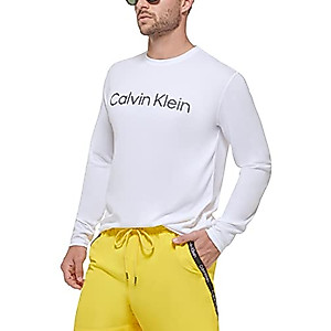 Calvin Klein Men's Standard Light Weight Quick Dry Long Sleeve 40+ UPF Protection, White, Medium
