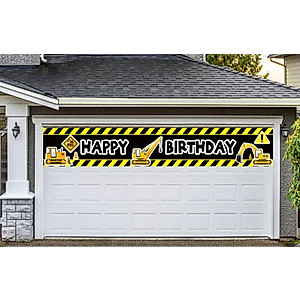 Large Construction Vehicle Happy Birthday Banner Baby Boy Toddler Kids Construction Theme Birthday Party Decoration Supplies Construction Bday party Backdrop Background Outdoor Indoor (9.8 x 1.6 feet)