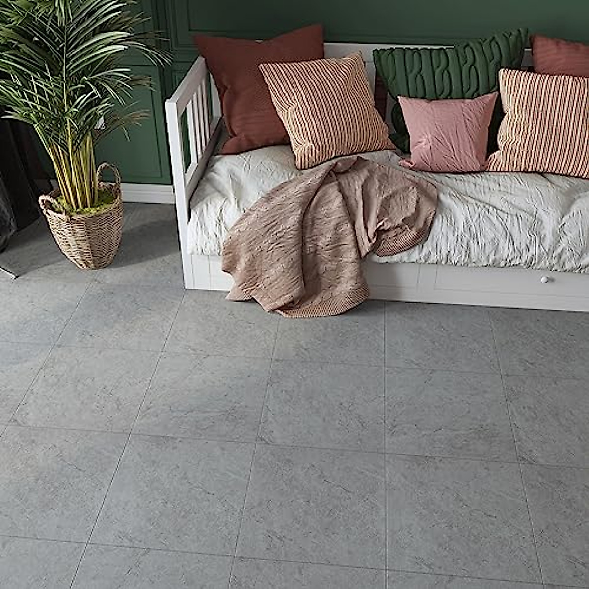 VaryStyle 12"x12" Grey Concrete Peel and Stick Floor Tiles 10-Pack Vinyl Flooring Waterproof Sticky Tiles for Floor Self Adhesive Removable Stick on Floor Tile for Kitchen Bathroom Basement Flooring