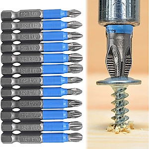 Fixinus 12 Pieces Magnetic Phillips & Pozidriv Screwdriver Bit Set, 1/4 Inch Hex Shank Anti Slip Drill Bits PH1, PH2, PH3, PZ1, PZ2, PZ3-50 mm Length