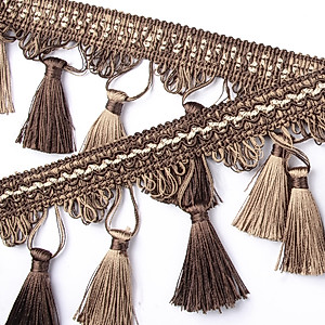 BEL AVENIR Tassel Fringe Trim 6.5 Yard x 3.54 Inches Luxury Hand Knitting Tassel Fringing Trimmings (Dark Coffee)