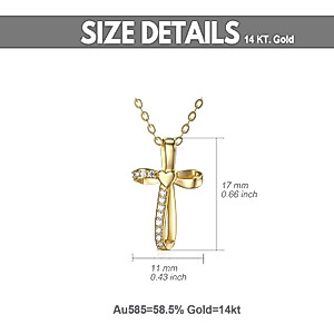 Rikelus 14k Real Gold Cross Necklace for Women Girls,Yellow Gold Cross Pendant Necklace Faith Jewelry Gifts for Birthday Christmas 16+2 inch
