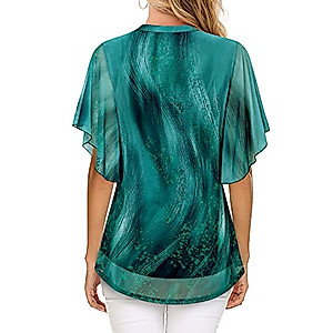 Timeson Blouses for Women Business Casual,long Tunic Tops to Wear with Leggings Short Sleeve Work Tops for Women Office Summer Loose Fitted No Iron Dressy Shirts Trendy Classy Swing Malachite Green XL