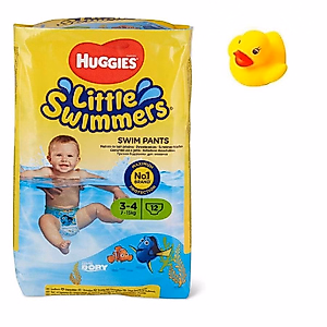Small - Little Swimmers Disposable Swim Diapers, (15lb-33lb.), 12-Count Bonus Rubber Duckie Pool Toy