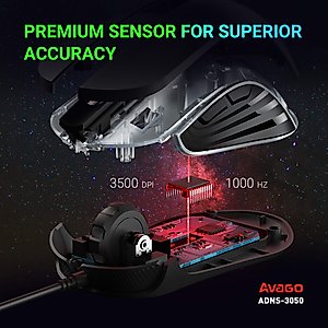 ABKONCORE AM6 AM8 Gaming Mouse 4Dpi Levels (800, 1600, 2400, 3200) I Programmable Buttons I Wired Ergonomic USB Mouse (M30)
