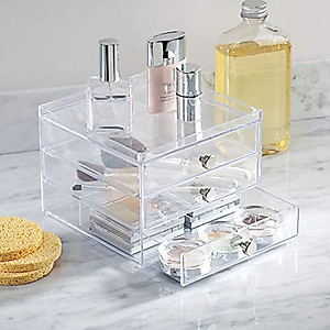 iDesign 3 Plastic Vanity, Compact Slim Storage Organization Drawers Set for Cosmetics, Dental Supplies, Hair Care, Bathroom, Dorm, Desk, Countertop, Office, 6.5" x 7" x 5"