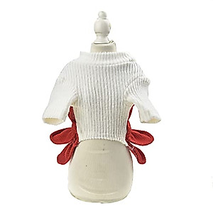 FLAdorepet Dog Dress for Christmas Holiday Party Winter Warm Small Dog Bowknot Dress Tutu Skirt, Cat Costume Clothes Pet Apparel (Small, Red)