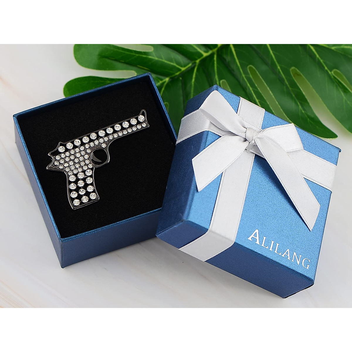 Alilang Adjustable Clear Crystal Colored Rhinestones Cutout Gun Pistol Ring (Silver)