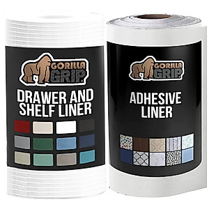 Gorilla Grip Ribbed Drawer Liner and Adhesive Removable Liner, Ribbed Liner Size 12x20, Waterproof Liner for Drawers, Adhesive Liner Size 17.5x20, Book Cover, Both in Clear, 2 Item Bundle