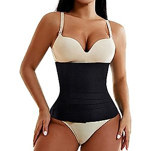 Waist Trainer for Women | Quick Snatch Me Up Bandage Wrap Lumbar Waist Support Belt - Adjustable Comfortable Lower Back Pain Relief Tight - Fitting Waist Waistband | Bonus Gift Breast Lift Tape Black