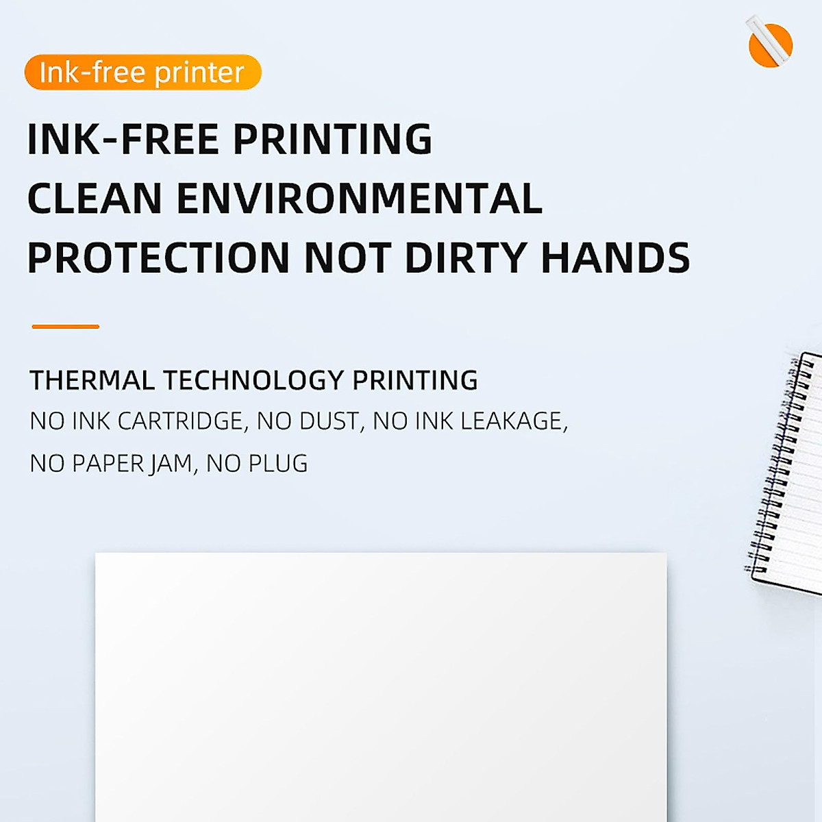 Portable Inkless Printer, A4 Thermal Printer with, Rechargeable Battery, Wide Compatibility for School Office, Easy to Use