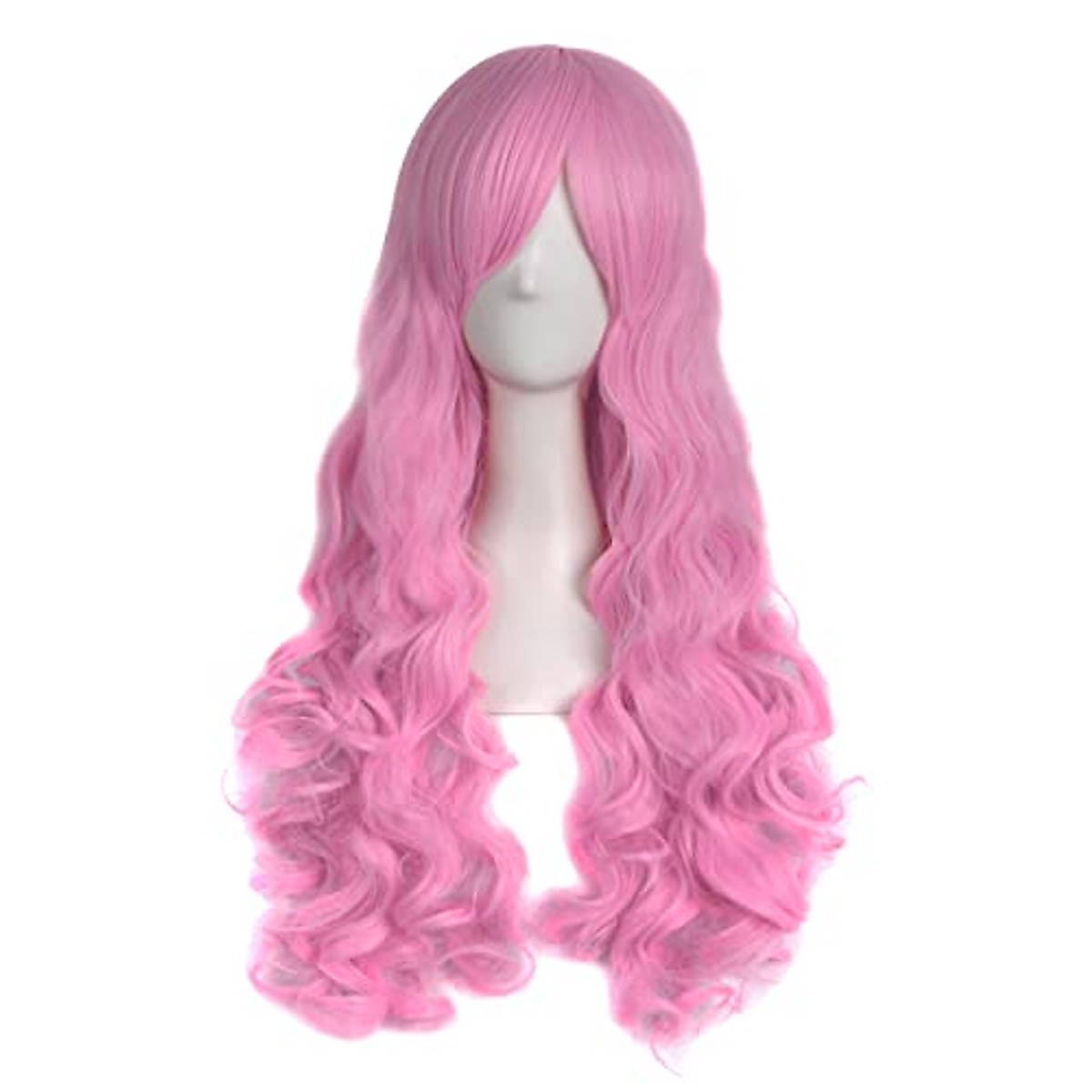 MapofBeauty 28"/70cm Lolita Long Curly Clip On Ponytails Cosplay Wig(Pink)
