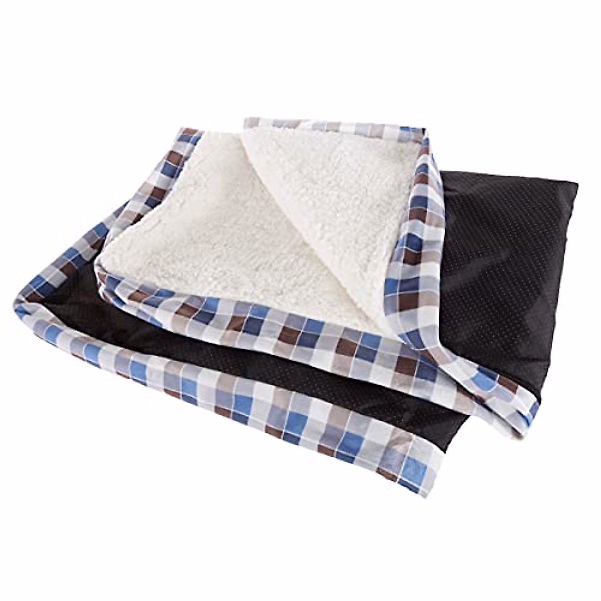 Replacement Dog Bed Cover - Large Pet Duvet with Zipper, Sherpa Top, and Nonslip Bottom - Removable Washable Cover by PETMAKER (Brown Plaid)