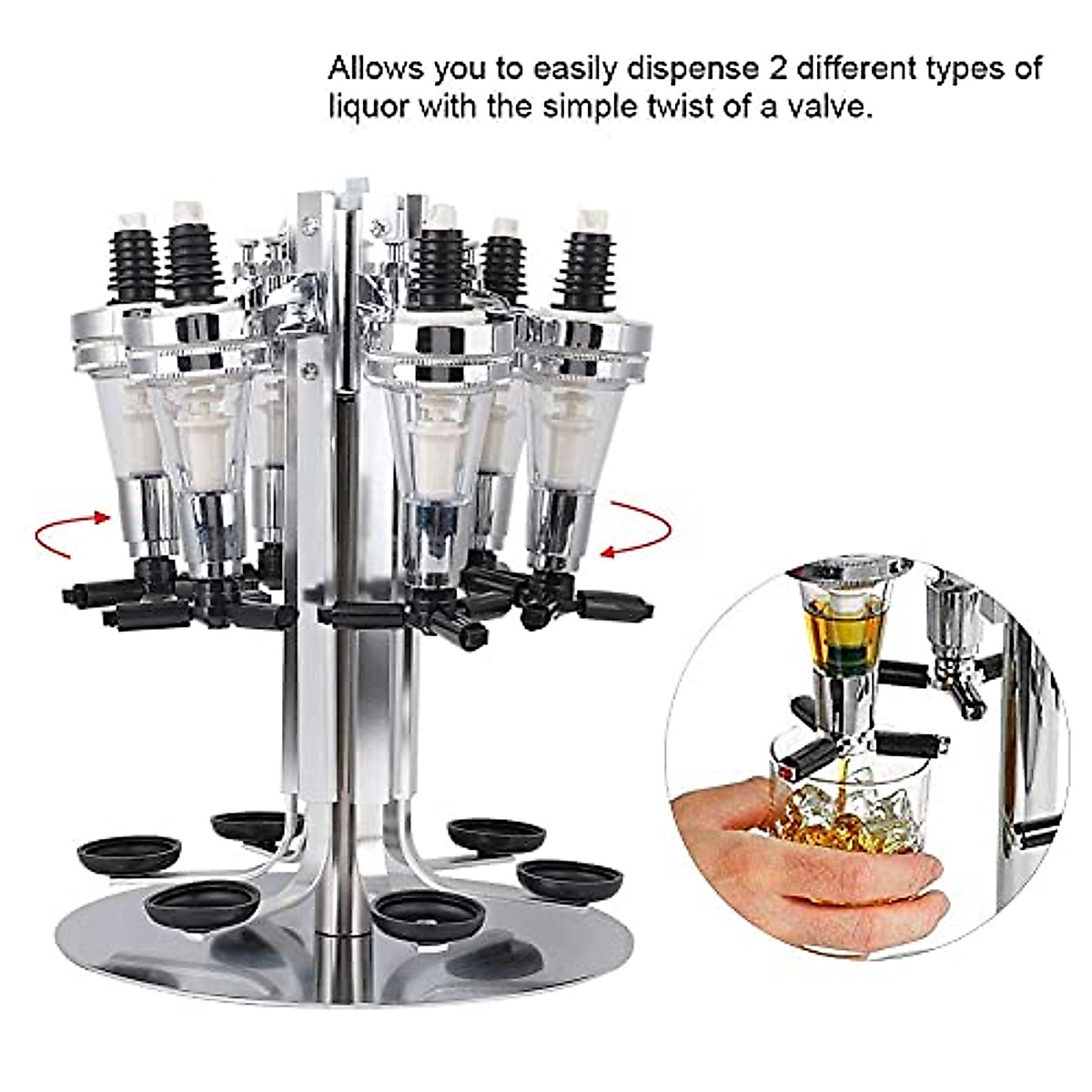 Liquor Dispenser, 6 Bottle Revolving Alcohol Rotating Dispenser Wine Beer Alcohol Bottle Beverage Stand Revolving Nozzle Drinkware Set for Wine Racks Cocktail Dispenser Wine Holder Bar Party Drinking