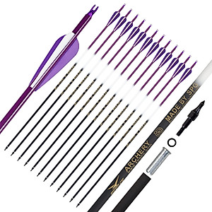 FENJANER Archery 30 inch Carbon Arrows Fluorescence Color Targeting and Practice and Hunting Arrows with Detachable Tip for Recurve Bow and Compound Bow(Pack of 12) (Purple)