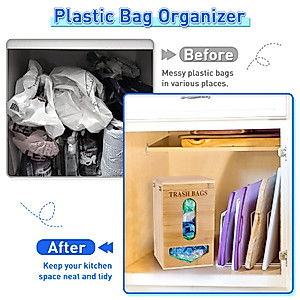 Jolensoy Trash Bag Holder Grocery Bag Holder Bamboo Garbage Bag Holder Wall Mounted Double Easy-Access Opening for Home Kitchen Cabinet Organization (Bamboo color)