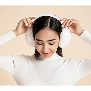 ZLYC Womens Girls Genuine Rabbit Fur EarMuffs Adjustable Ear Warmers, White