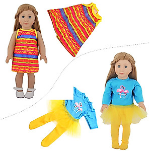 MSYO 16 Pcs 18 Inch Doll Clothes and Accessories, 10 Complete Sets of Doll Outfits, Fashionable Dresses, Frog Pajamas, Doll Pants and Tights, Mini Skirt, Doll Costumes with Hat for Cute Doll Girls