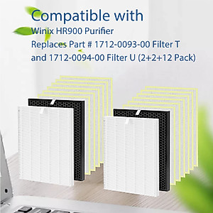 Ontheone HR900 Replacement Filter Kit Compatible with Winix HR900 Purifier, Replaces Part # 1712-0093-00 Filter T and 1712-0094-00 Filter U, 2 Set