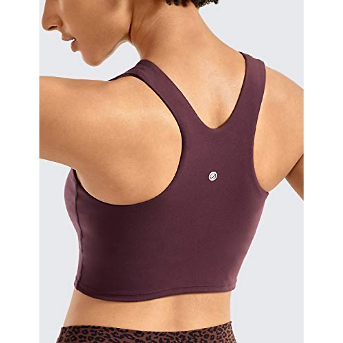 CRZ YOGA Women's High Neck Longline Sports Bra - Padded Racerback Yoga Bra Crop Tank Top with Built in Shelf Bra Dark Russet Medium
