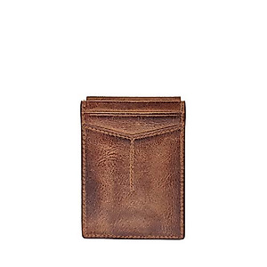 Fossil Men's Quinn Leather Magnetic Card Case with Money Clip Wallet, Brown, (Model: ML3676200)