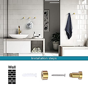 KZH Gold Robe Hook Brass Robe Hook Bathroom Robe Hook Coat Hook Clothes Hook for Bathroom and Kitchen,Garage,Hotel Wall Mounted,5 Packing (Gold)