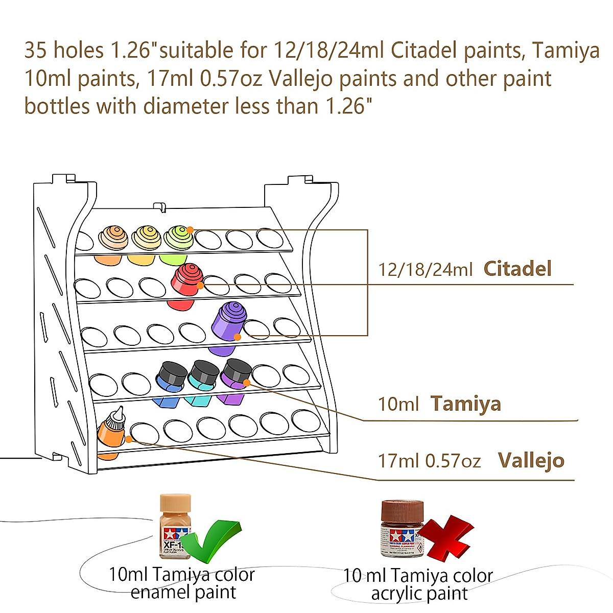 Bucasso Wooden Model Paint Organizer, Paint Rack with MDF Material for 35 Paint Bottles, Craft Paint Holder Suitable for Tamiya/Vallejo/Citadel, GK11 (Can be combined with other GK style)