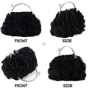 Yokawe Floral Clutch Purses for Women Satin Flower Evening Bag Party Prom Handbags (Black)