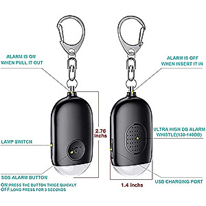 Safe Sound Personal Alarm - 130dB USB Rechargeable Keychain Alarm Self Defense Security Alarm with Mini Emergency LED Light for Women Kids Elderly