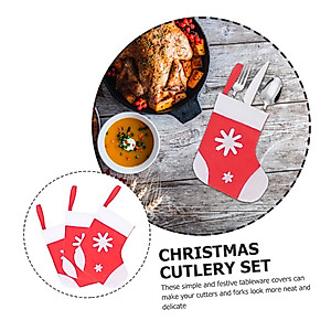 BESTOYARD 6pcs Cutlery Bag Cutlery Set Christmas Cutlery Bags Xmas Party Decoration Dinning Table Decor Red Table Decor Christmas Silverware Fork Spoon Holder Cutters Forks Covers Mini