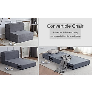 Kingfun Folding Sofa Couch Bed Memory Foam Sleeper Sofa Guest Bed and Fold Out Chair Bed,Living Room, Bedroom, Washable Cover Twin Size, Dark Grey