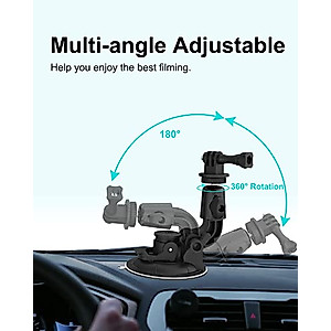 Aozcu Suction Camera Mount, Car Windshield Dashboard Camera Holder with 3M Adhesive Disk for GoPro Max, Hero 9 8 7 6 5, Session 5, DJI OSMO Action, AKASO, Campark, Canon, DSLRs and Other Cameras