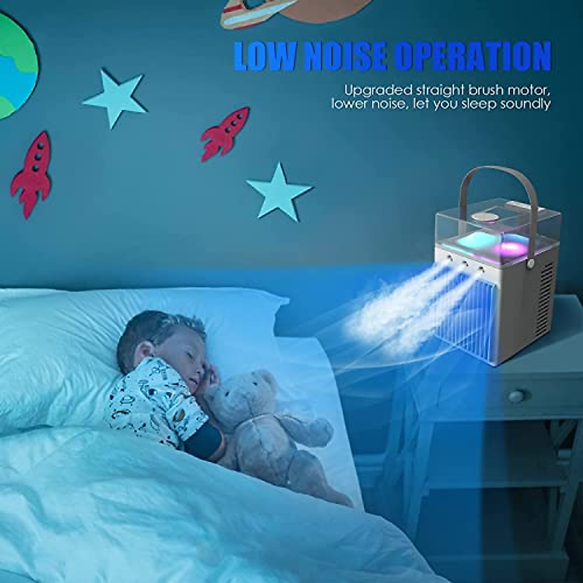 20.3OZ Portable AC Air Conditioner Fan, Evaporative Air Cooler with 3 Speeds, 7 LED Lights, 90° Fan Blades and Humidify Function, USB Mini Air Cooler Perfect for Room, Office and Camping