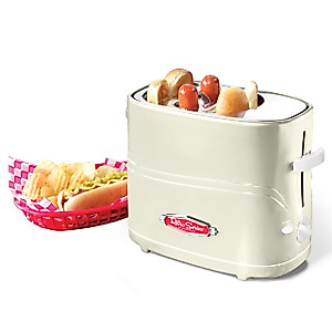 Nostalgia 2 Slot Hot Dog and Bun Toaster with Mini Tongs, Hot Dog Toaster Works with Chicken, Turkey, Veggie Links, Sausages and Brats