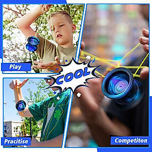 Professional Yoyo Y03-Hertz, Unresponsive Yoyo for Kids/Adults, Pro Aluminum Metal Yo-Yo Ball for Intermediate Advanced + Extra 12 Yoyo Strings + Yoyo Bag + Yo-yo Bearing + Removal Tool (3 Acid Color)