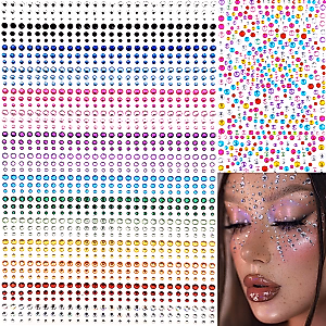 1575 Pieces Eye Face Gems Self-Adhesive Rhinestone Stickers for Makeup, Rainbow Glitters Jewels Face Stickers, for DIY Nail Body Accessories