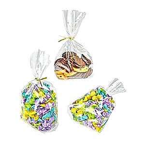 PigPotParty 6"x 9", 100Pcs Bottom Gusset Bags, Clear Plastic Cellophane Treat Goodie Bags with Twist Ties for Party Favor, Candy, Cookie, Popcorn, Dessert, Bakery, Small Gift Wrapping(No Side Gusset)