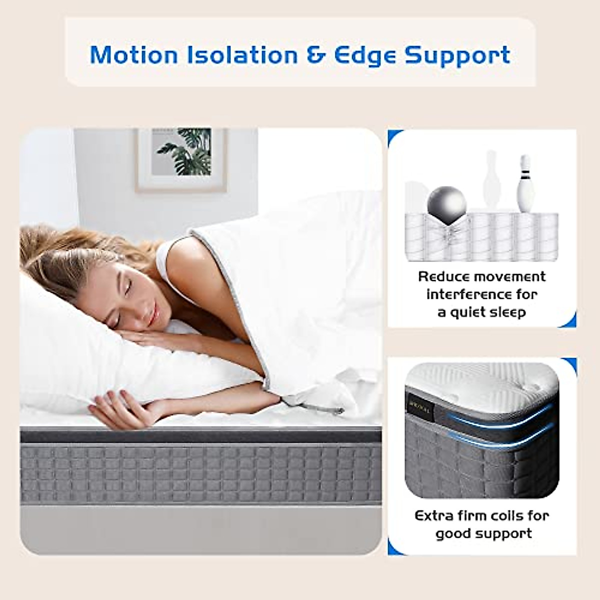 MICOOLS King Mattress,14 inch Hybrid Mattress in a Box Memory Foam Breathable Comfortable,Motion Isolation Individually Wrapped Coils,Euro Top Medium Firm King Size Mattress