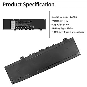 YXKC F62G0 39DY5 38Wh Laptop Battery for Dell Inspiron 13 7000 i7373 7373 7386 2-in-1 7370 7380 5370 P83G P87G P91G P83G001 P83G002 P87G001 Vostro 13 5370 039DY5 0F62G0 RPJC3 0RPJC3 F62GO 11.4V