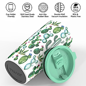 TILUCK 20oz Coffee Tumbler with Lid and Straw, Stainless Steel Double Wall Vacuum Insulated Travel Mug, Coffee Tumbler Water Cup with Leak Proof Lid (Cactus)