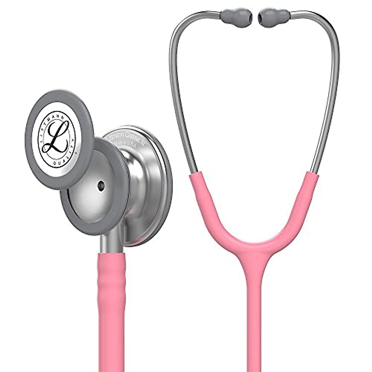 3M Littmann Classic III Monitoring Stethoscope, Pearl Pink Tube, 27 inch, 5633 & 40007 Stethoscope Identification Tag, Black